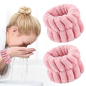 Sibba 2 Pieces Women's Microfiber Wrist Wash Bands, Absorbent Wristbands Wrist Sweatband for Girls Prevent Water from Spilling Down Your Arms (Pink)