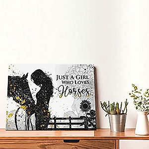 ayrohe Inspirational Wall Art Rustic Horse And Girl Art Prints For Living Room Country Style Wall Decor New Beginning Quotes Poster Wood Framed Painting Farmhouse Home Decor Picture12x16inch