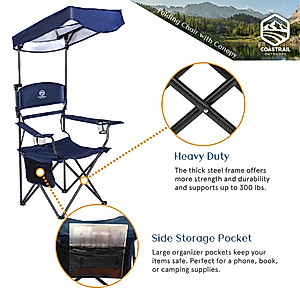 Coastrail Outdoor Canopy Camping Chair Multi-Position Adjustable Folding Shade Chair SPF 50+ Sun Protection with Cup Holder & Storage Pockets, Patio, Blue,Extra Large