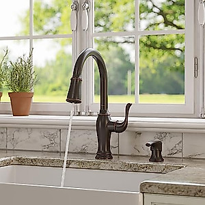 Pfister Maren Kitchen Faucet with Pull Down Sprayer and Soap Dispenser, Single Handle, High Arc, Tuscan Bronze Finish, F5297MMY