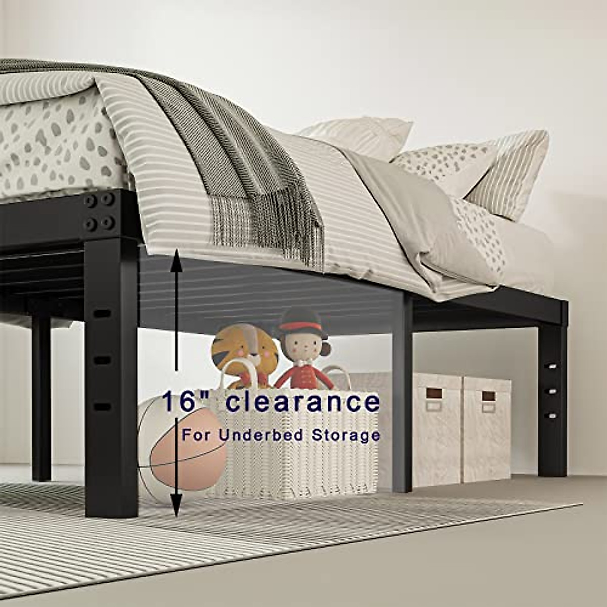 Neslime 18 Inch Heavy Duty Twin Bed Frames No Box Spring Needed, Metal Platform Bed Frame Twin for Heavy People, Easy Assembly, Noise Free, Black