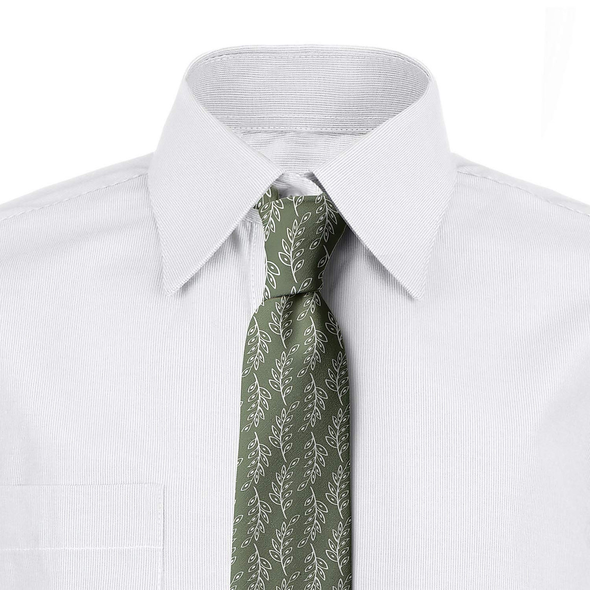 Ambesonne Necktie, Nature Leafy Branches, 3.7", Sage Green and White