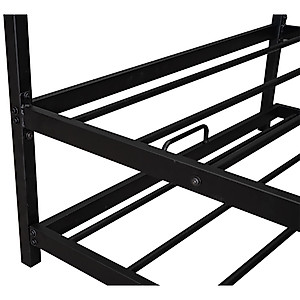 Metal House Bed with Trundle, Montessori Bed Twin Size Platform Bed Frame with Roof, Tent Bed, Modern Style Heavy-Duty Steel Frame Playhouse Bed for Kids Teens Girls Boys (Twin, Black)