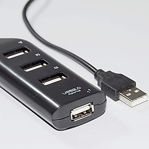 Trusway Portable Mini USB 2.0 Multiport with 4 Port Hub Splitter Adapter Reader Slot Ultra-Slim Compatible with Mobile HDD Mobile MacBook Laptop Black