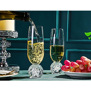 Hanjue Lead-free Crystal Champagne Glasses Set of 4, 7 Oz Clear Champagne Flutes, Ideal for Gifts, Parties,Wedding,Christmas - Durable and Reusable Bar Glassware (bubble ball)