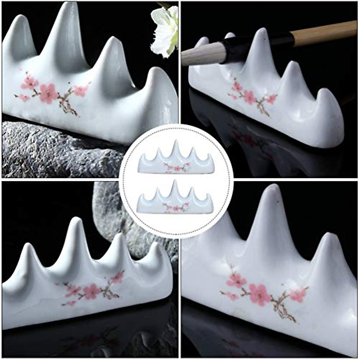 NUOBESTY Paint Brush Rest Stand 2pcs Calligraphy Brush Holder Rack Ceramic Brush Pen Rest Chopsticks Holder Wave Design for Chinese Japanese Calligraphy Practice Supplies Ceramic Chopsticks Rest