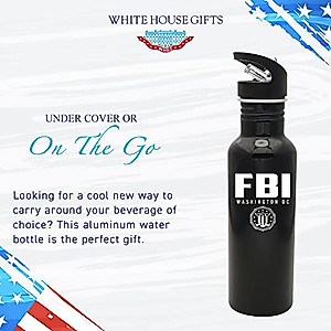 White House Gifts: FBI Water Bottle (27 oz) Aluminum Thermos for water, coffee, tea or travel bottle. Dishwasher safe.