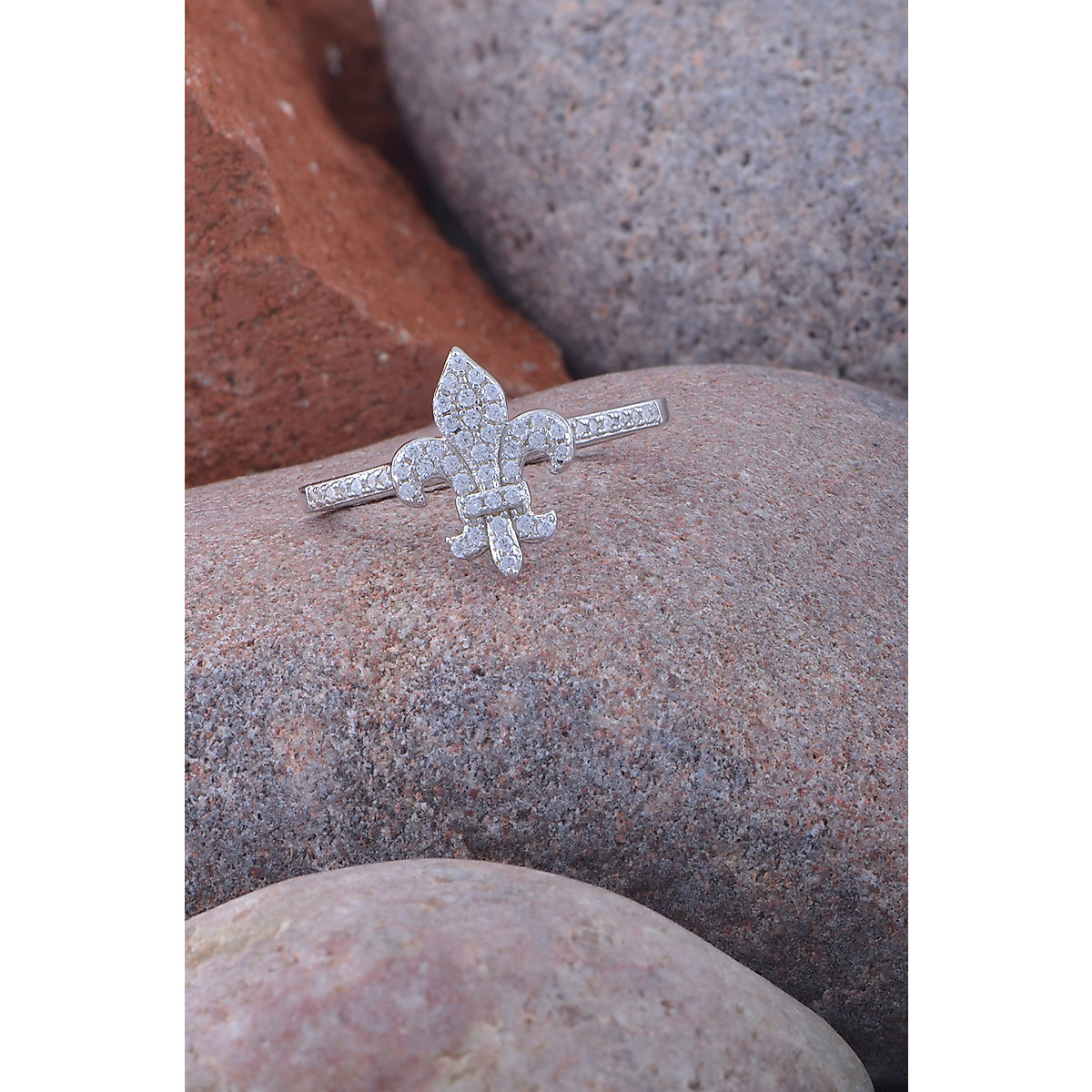 SILVERCLOSEOUT Rhodium Plated Sterling Silver Womens Cz Cubic Zirconia Fleur De Lis Loyalty Ring - Size 6