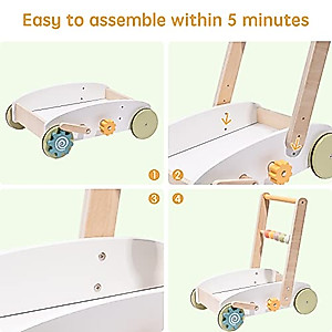 ROBUD Wooden Baby Walkers Push Toys for Babies Learning to Walk with Wheels Building Blocks Toddler Educational Toys for 10-24 Months