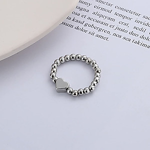 Minimalist Heart Shaped Statement Ring Small Bead Ball Spinning Fidget Anxiety Worry Tail Finger Band Love Endless Promise Engagement Wedding Band Rings Fashion Jewelry Birthday Gifts for Women Teen
