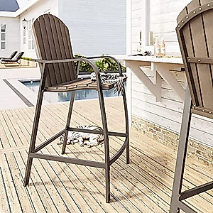 Crestlive Products Patio Wood Bar Stools Counter Height Chairs All Weather Furniture with Heavy Duty Aluminum Frame in Brown Finish for Outdoor Indoor, Pack of 2 (Brown)