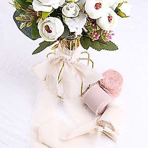 Chiffon Silk Ribbon for Gift Wrapping, White Beige Ribbon for Wedding Invitation Bouquet, 3 Rolls 1.5" Wide x 7 Yd Gift Wrap Cream Ribbon, with 10Pcs Wax Seal Sticker