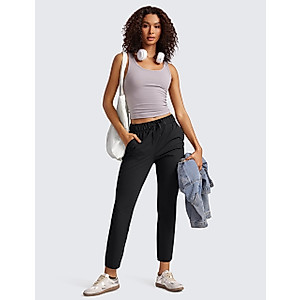 CRZ YOGA Womens 4-Way Stretch Ankle Golf Pants - 7/8 Dress Work Pants Pockets Athletic Travel Casual Lounge Workout Black Small