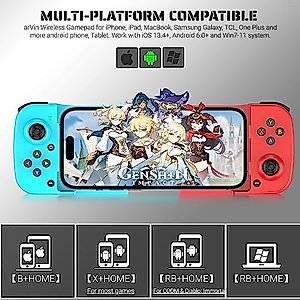 arVin Bluetooth Controller for iPhone 14/13/12/11, iPad, MacBook, iOS, Wireless Gamepad for Android Samsung Galaxy S22/S21/S20, TCL, Tablet, PC Game Joystick, CODM, Genshin Impact -with Back Button