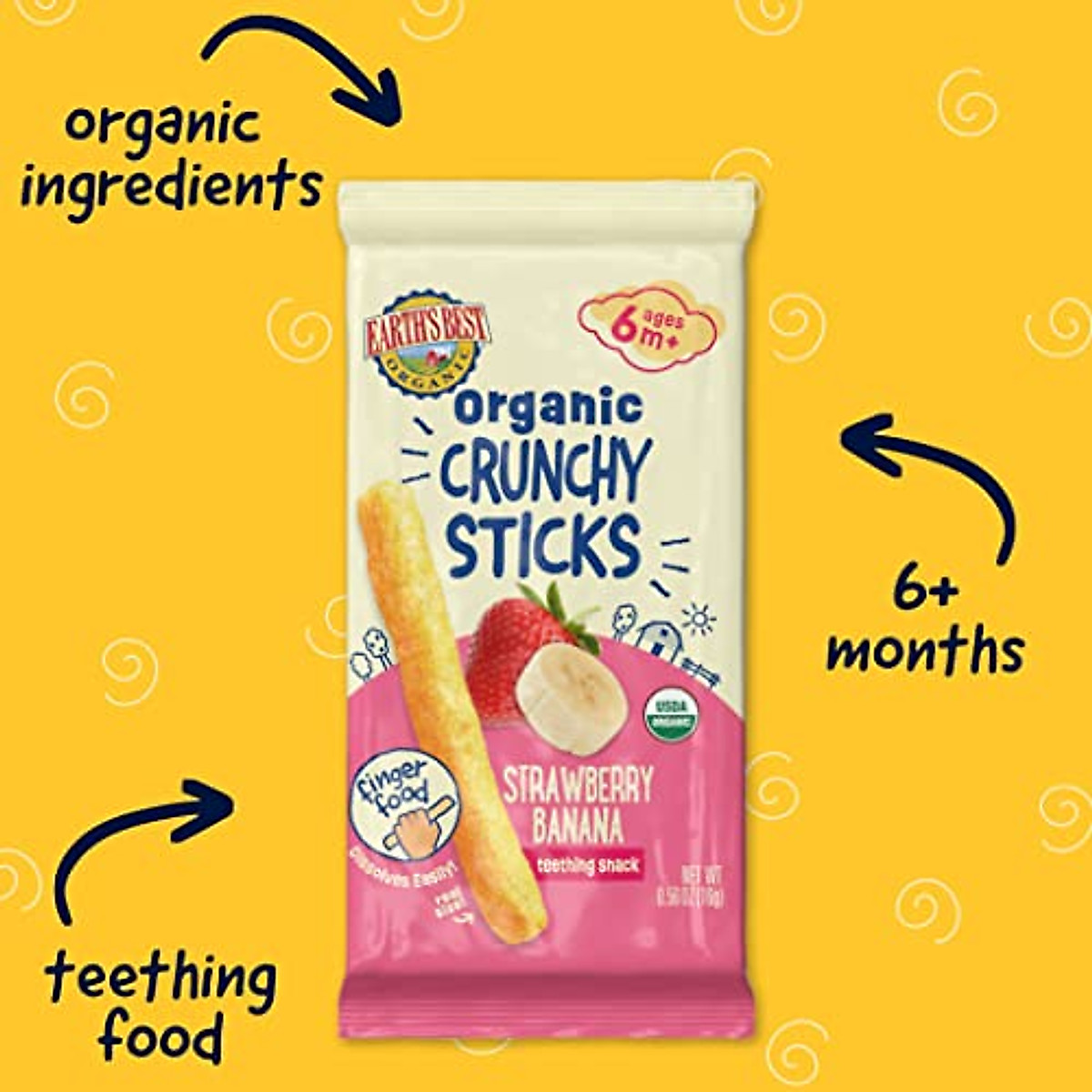 Earth's Best Organic Baby Food, Dissolvable Teething Food for Babies 6 Months and Older, Strawberry Banana Teething Snack, .56 oz Pack (Pack of 5)