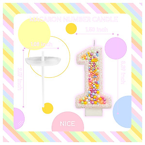 PHD CAKE 2.76 Inch Number 1 Macaron Birthday Candles, Macaron Themed Number Candles, Cake Number Candles, Party Celebration