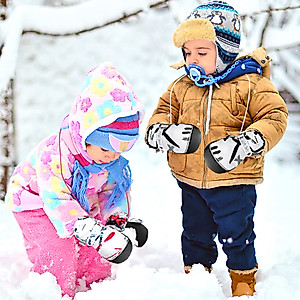 HOIHOO Kids Ski Mittens, Waterproof Snow Thinsulate Mittens Toddler Warm Winter Ski Snow Gloves with String for Boys Girls