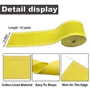 Yellow Wired Edge Ribbons 2.5" 10 Yards, Spring Solid Wired Edge Decoration Fabric Craft Burlap Wrapping Ribbon for Holiday Party Wrapping DIY Craft Wedding Decoration Wreaths Bow