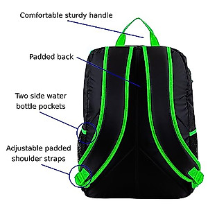 FUEL Top Loader Backpack with Lunch Box Combo – 18” Two Compartment Water Resistant Durable Adjustable Straps with Side Water Bottle Pockets 2 in 1 Set – Black