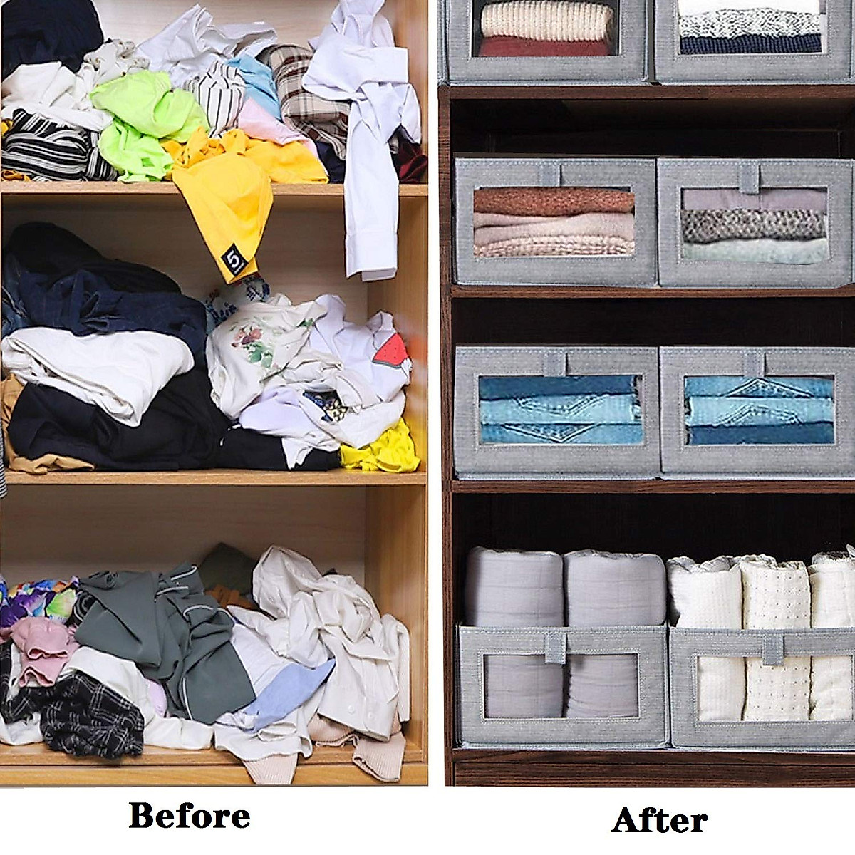 Tosoda 3 Pack of Foldable Storage Bins for Shelf Clothing Storage Organizer Box for Bedroom Closet Home Office Storage Cubes with Transparent Window