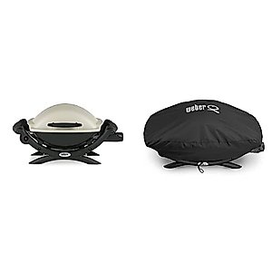 Weber Q1000 Gas Grill, Titanium with Cover
