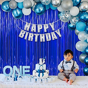 Blue Foil Fringe Curtain Tinsel Backdrop for Party, Foil Fringe Curtains for Birthday Graduation Paw Patrol Birthday Party Backdrop Decorations, 2 Pack 3.2X 8.2ft