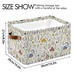 YEGAME Mushroom Storage Baskets Rectangular Storage Bin,Collapsible Canvas Shelves Storage Bins with Leather Handles for Shelves Home Closet Bedroom Living Room,1Pack