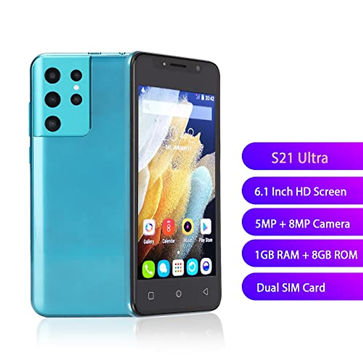 Yoidesu Unlocked Smartphones, S21 Ultra 6.1in 3G Dual SIM Unlocked Cell Phone, 1GB RAM + 8GB ROM, 5MP + 8MP Dual Camera, Face ID Android Phone with 2000mAh Battery(U.S. Plug)