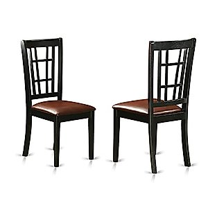 East West Furniture Nicoli Dining Room Faux Leather Upholstered Wood Chairs, Set of 2, Black