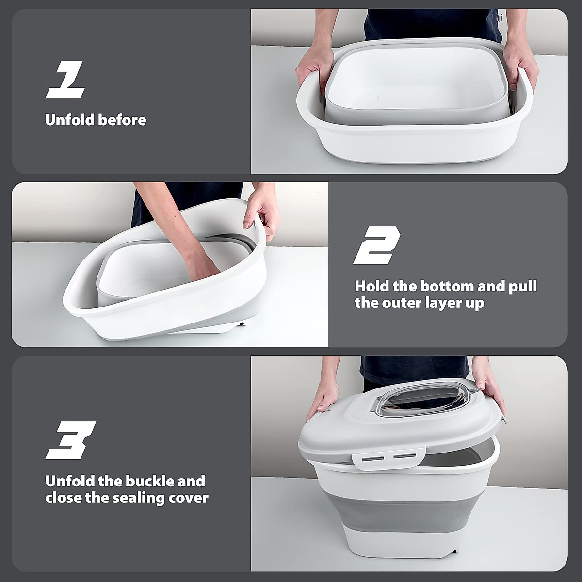 Viretec Cereal Rice Storage Containers, 20 to 50Lbs Collapsible Dry Food Dispenser Bins with Airtight Flip Lid Rolling Wheel, Kitchen Pantry to Store Sugar Flour, Dog Pet Cat Food Holder Container