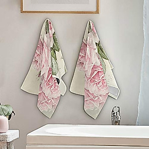ZOEO Rose Face Towel Set of 2, Pink Chic Floral Hand Towel Dish Towels Cotton Bath Decor Set for Kids 30x15 inch Gym Yoga Towels for Mothers Day