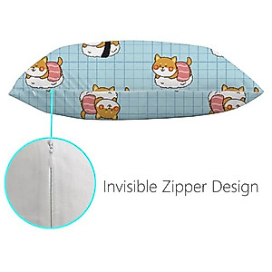 Pillowcase Set of 2 Cute Dog Striped Blue Animal Pillow Cover Pillow Sham for Long Pillow Standard Size 20X26 Inch