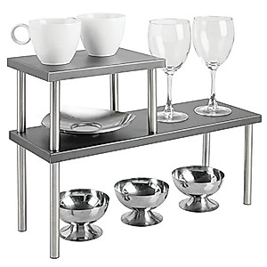 mDesign Modern Metal 3-Tier Kitchen Countertop and Pantry Cabinet Storage Shelf Organizer Stand for Storing Mugs, Bowls, Spices, Baking Supplies - Free Standing, 2 Shelves - Charcoal Gray/Brushed