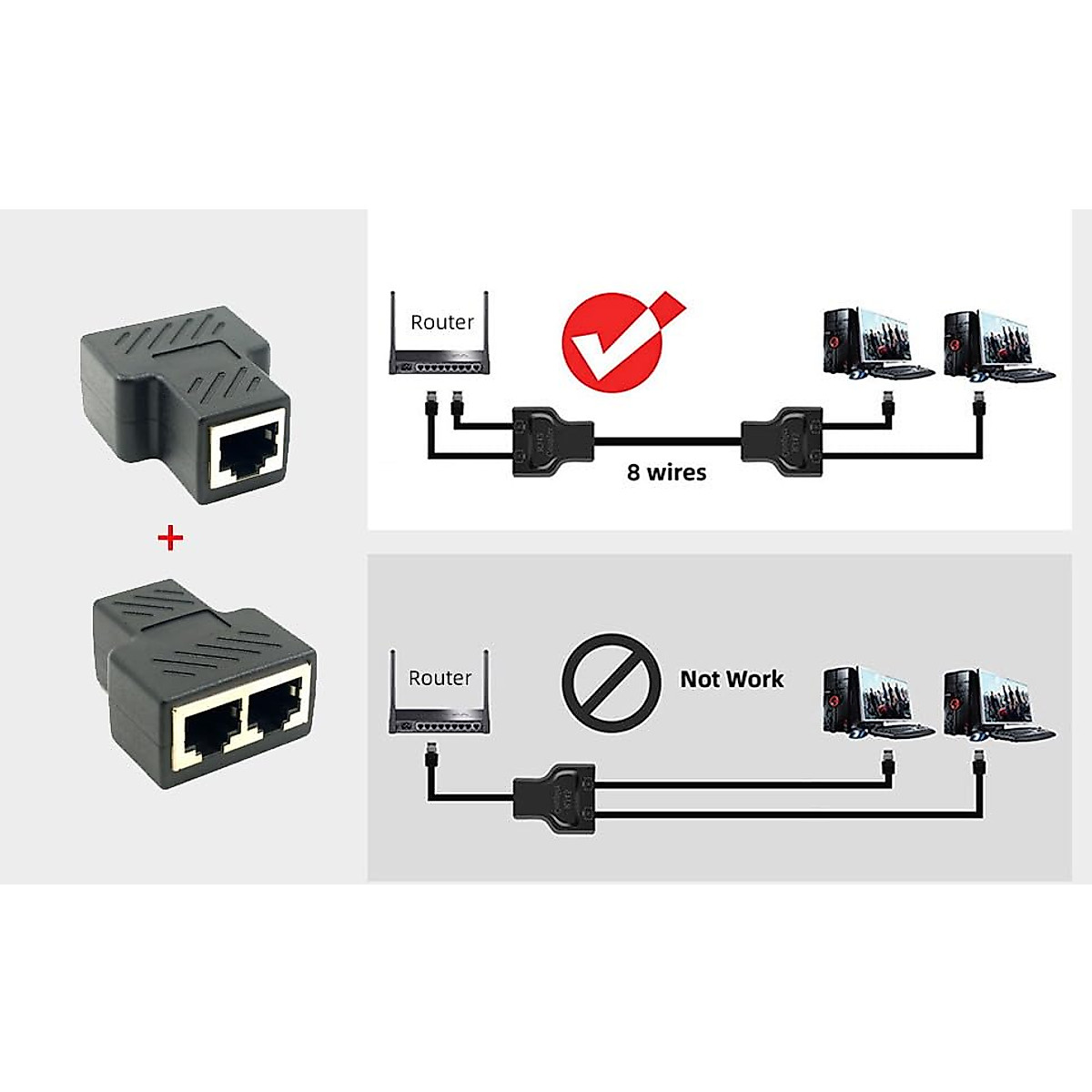 ChenYang RJ45 Splitter Adapter Cat6 RJ45 8P8C Socket 1 to 2 Ethernet Network LAN Ethernet Splitter Connector Adapter