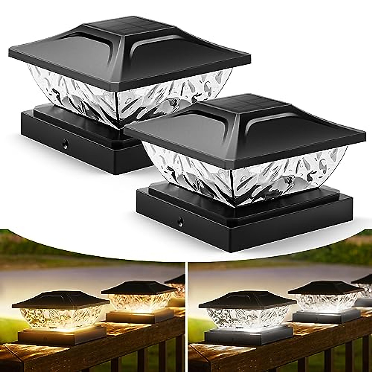 ENSLI Solar Post Lights Outdoor, 2 Mode Bright Solar Post Lights Outdoor Fence Post Cap Lights, Outdoor Post Lights Solar Powered Deck Lights for 4x4 4.5x4.5 5x5 Post, 2 Pack (Black)
