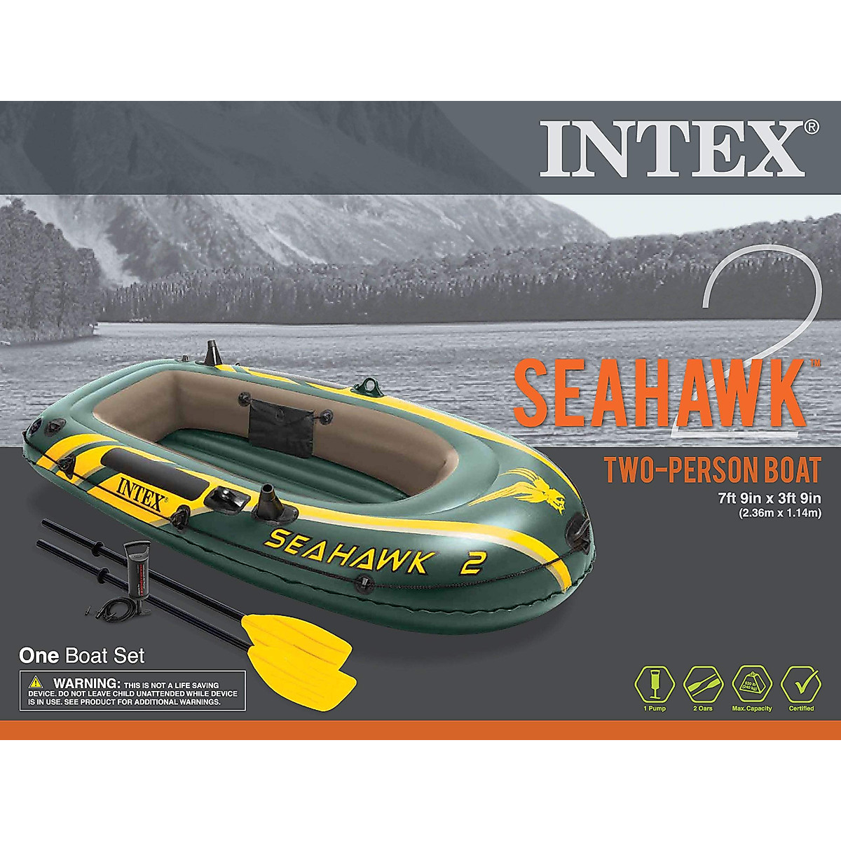 Intex Seahawk 2 Inflatable Boat Set + Oars/Pump/Motor Mount | 68347EP + 68624E