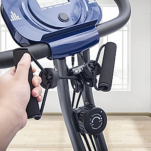 Merax 3 in 1 Adjustable Folding Exercise Bike Convertible Magnetic Upright Recumbent Bike with Arm Bands (Blue&Gray)