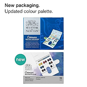 Winsor & Newton Cotman Watercolor Paint Set, Field Set, 14 Half Pan w/ Brush, Mixing Palette