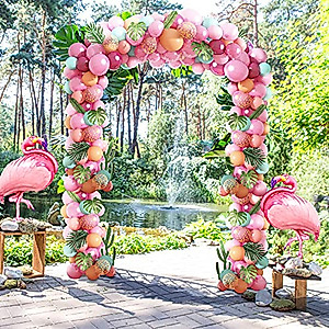 124Pcs Tropical Flamingo Balloon Arch Garland Kit 40" Flamingo Balloons Hot Pink Confetti Balloons Tropical Palm Leaves 4 Tools Hawaiian Luau Birthday Wedding Baby Shower Party Decorations Supplies