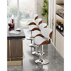 Aowos Bar Stools Set of 2, Adjustable Swivel Leather Bar Stools for Kitchen Island, Mid Century Modern Counter Height Bar Chairs Barstools with Back & Footrest (White)