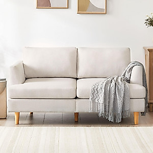 BFD Small Loveseat Sofa Couch, 65" Mid Century Modern Love Seat Couches for Living Room, Extra Deep 2-Seat Small Sofa Furniture for Small Spaces Apartment, Dorm, Office, Beige