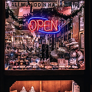 HAJAE Open Signs for Business, 16.5"x 8.4" Dimmable Neon Open Sign, USB Powered Large Open Signs for Party Bar Salon Stores Offices Wall Decor, Open Sign Led