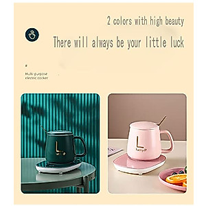 The Warm Coffee Cup Heating Set is a Great Value Gift for him and her, intelligently Turning Off The Beverage Heater Thermostat Desk Suitable for The Cup Set Coffee Cup with Spoon and Heater (Pink)