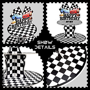 BACUTHY 2 Pack Race Car Cupcake Stands Birthday Party Supplies, Two Fast Cars Decorations Truck Theme Favors - 3 Tier Cardboard Cup Cake Holder Tower