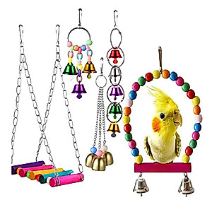 5pcs Toy Chewing Birds Cockatiels Small Conures Hanging Macaws Wooden Hammock Amusing Finches Bird Accessories Cage Creative Pet Love Parakeets Parrot Parrots Bell Perch for Swing