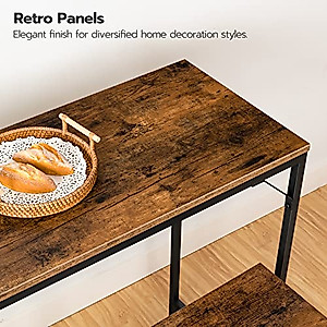 HOOBRO Bar Table Set with Power Outlet, Bar Table and Chairs Set, 3-Piece Pub Table Set, Kitchen Bar Height Table with Stools of 2, for Living Room, Dining Room, Rustic Brown and Black BF45UBT01