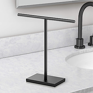 Gatco 1444MX Modern T-Shape Rectangle Base Freestanding Countertop Towel Holder, Matte Black