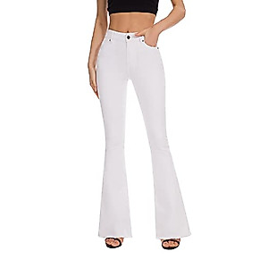 FLYING BANANA Women's Totally Shaping Curvy Strtchy Bootcut Flare Denin Jeans (White, 10)
