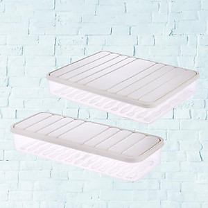 Cabilock 2pcs Food Storage Containers, Plastic Refrigerator Crispers with Lid, Stackable Vegetable Organizer for Kitchen, Freezer Organizer Bins, White (Large+Small)