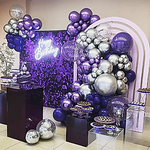 COKAOBE Purple Shimmer Wall Backdrop, 24 Panels Square Sequin Shimmer Backdrop, Photo Backdrops for Birthday, Anniversary, Wedding, Graduation & Bachelorette Party Decoration